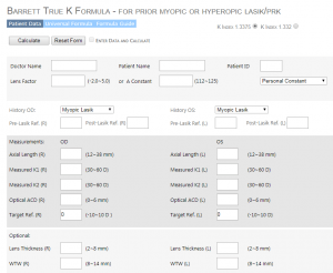 the Barrett True K Formula for prior Myopic/ Hyperopic Lasik or PRK ...